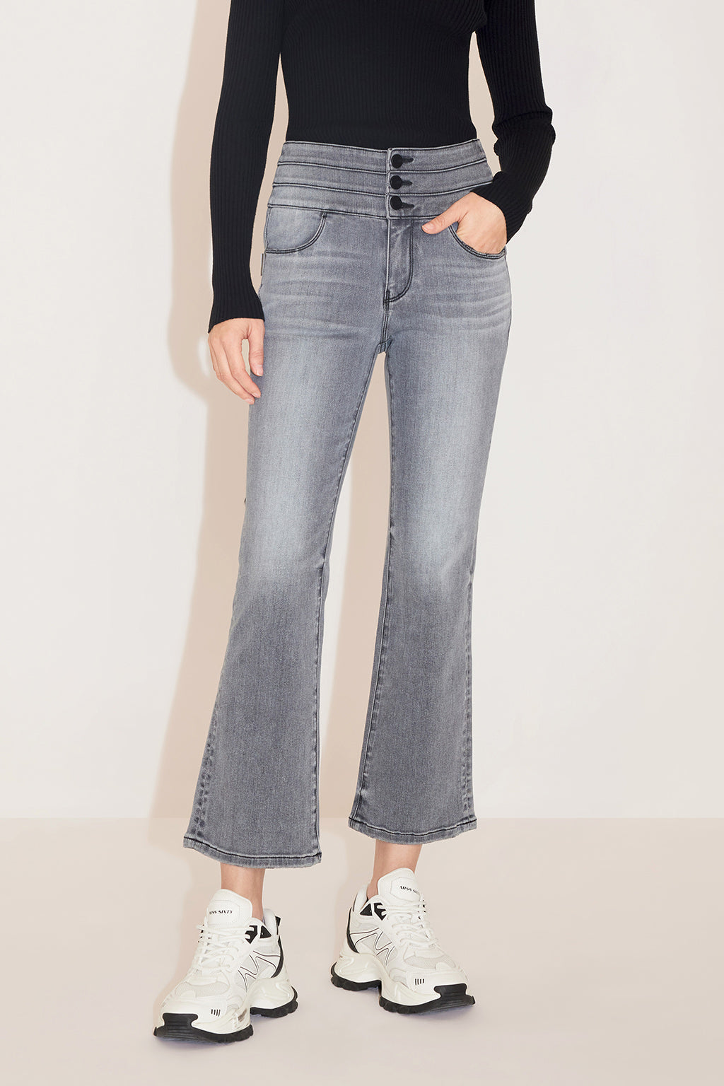 High Waist Light Grey Flared Jeans – MISS SIXTY