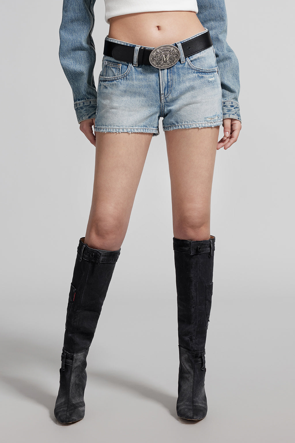 Low-Rise Ripped Denim Shorts – MISS SIXTY